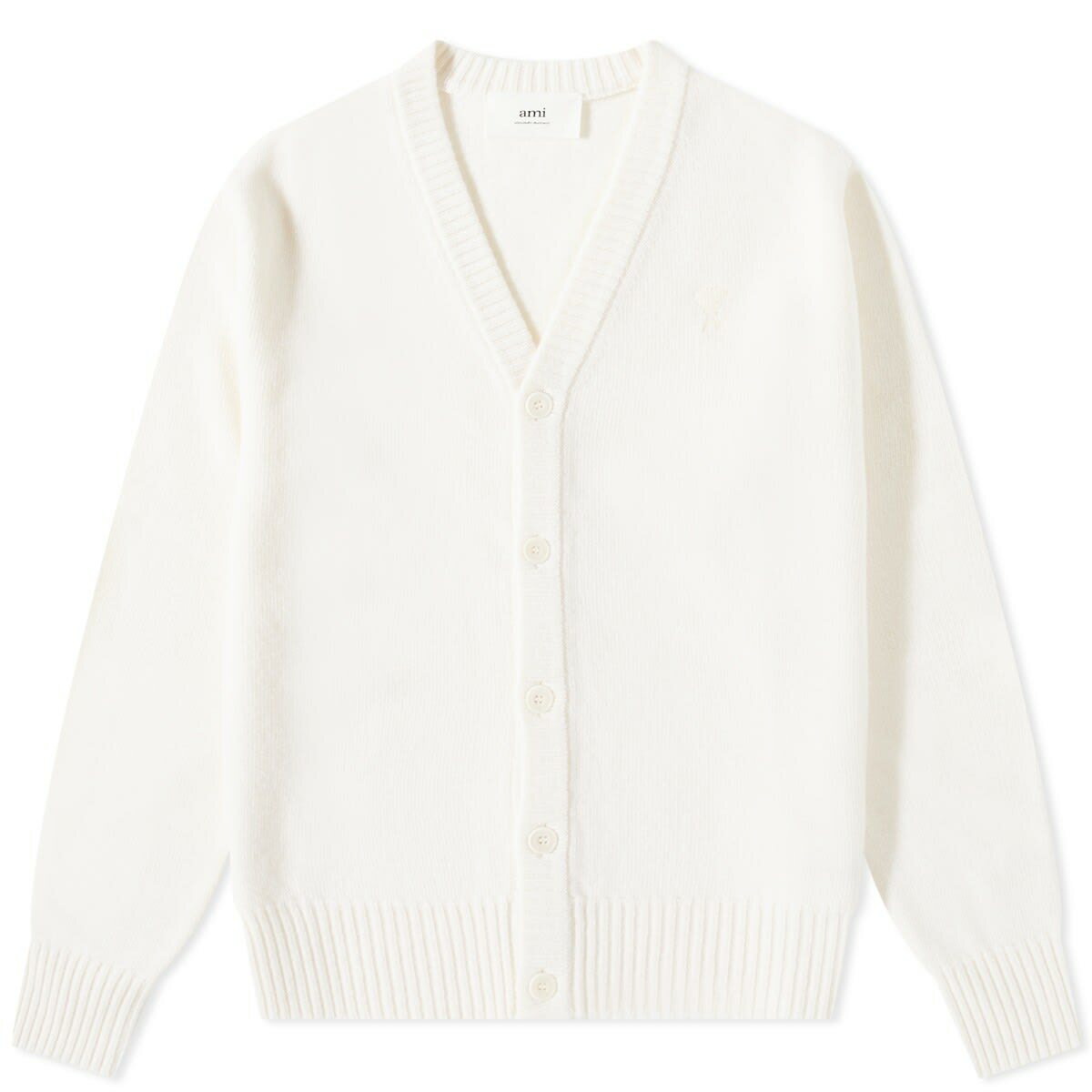 AMI Men's Tonal Heart Cardigan in White AMI