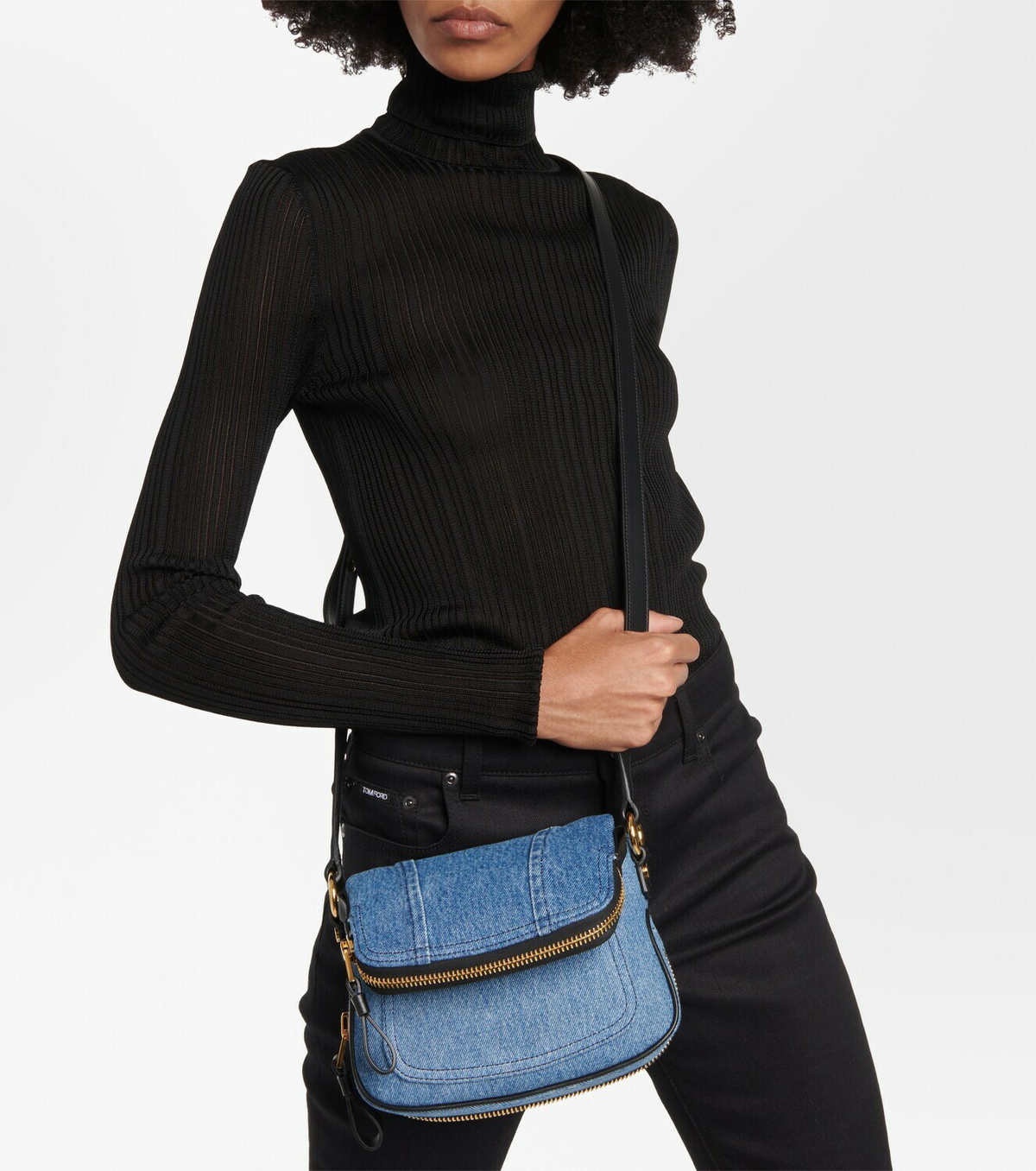 Tom Ford Jennifer Mini denim and leather crossbody bag TOM FORD