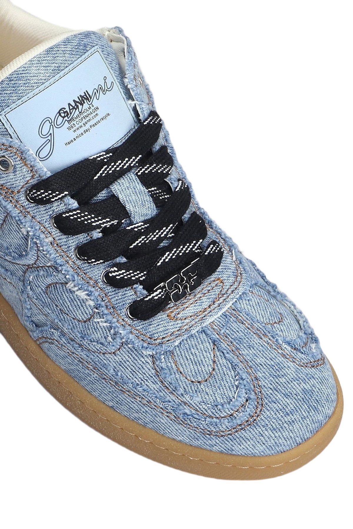 Ganni 08 Denim Raw Edge Sneakers In Blue Cotton GANNI