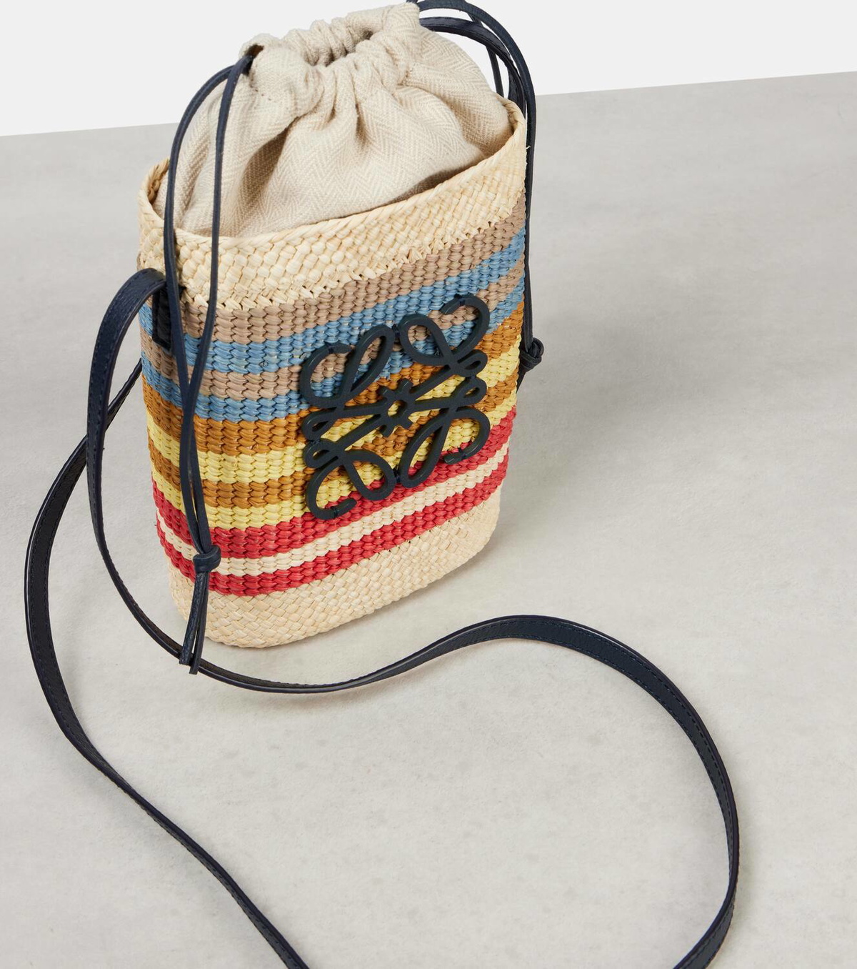 Loewe Anagram striped raffia phone pouch Loewe