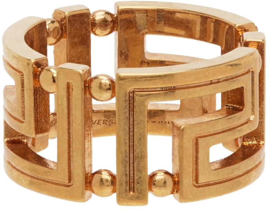 Versace Gold Crystal Greca Ring Versace