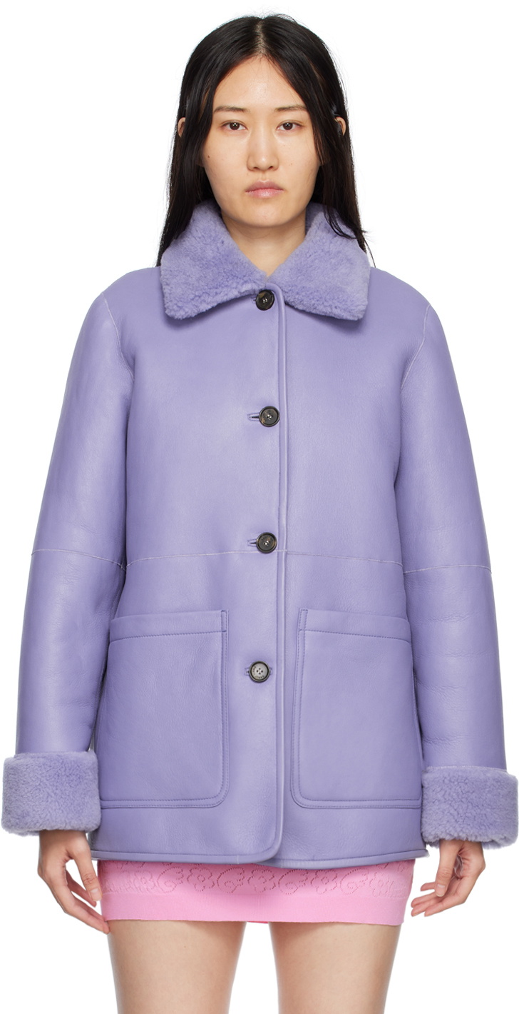 Sandy Liang SSENSE Exclusive Purple Delhi Reversible Shearling Coat ...