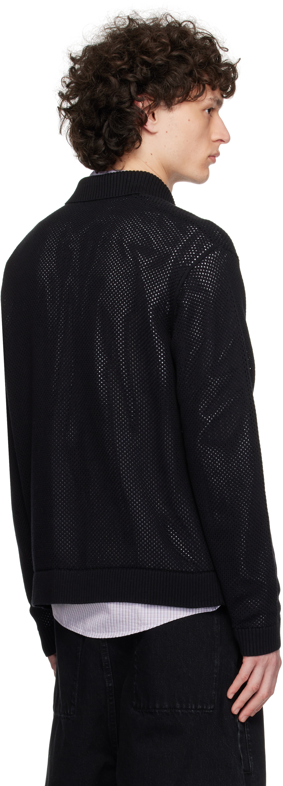 Represent Black Long Sleeve Mesh Knit Cardigan Represent