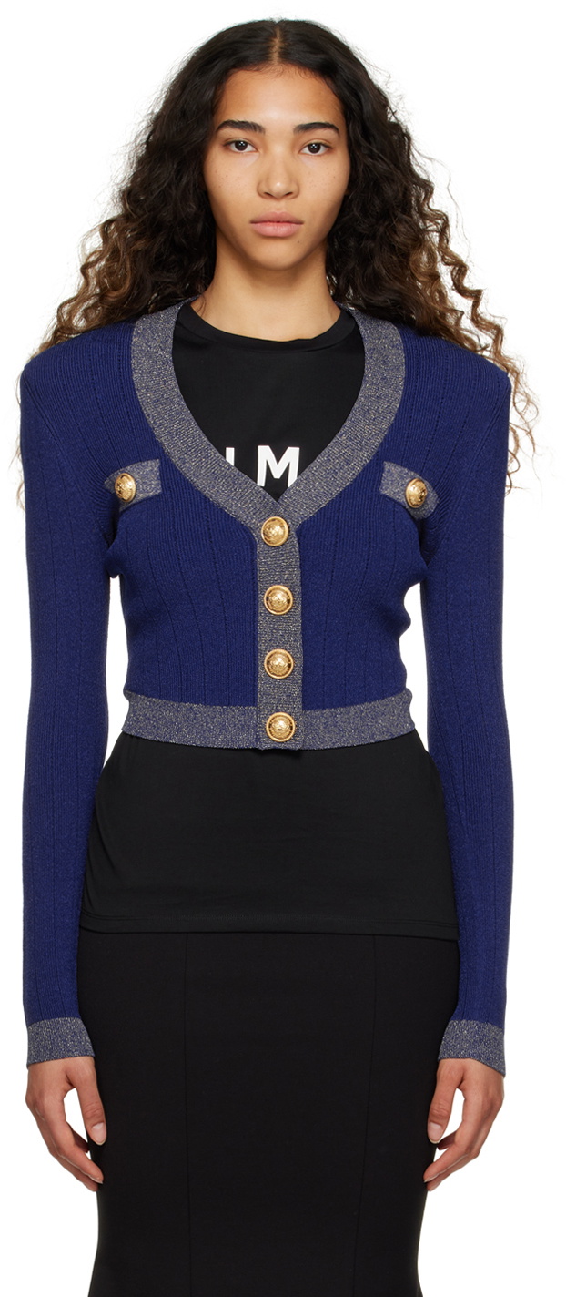 Balmain Navy Cropped Cardigan Balmain