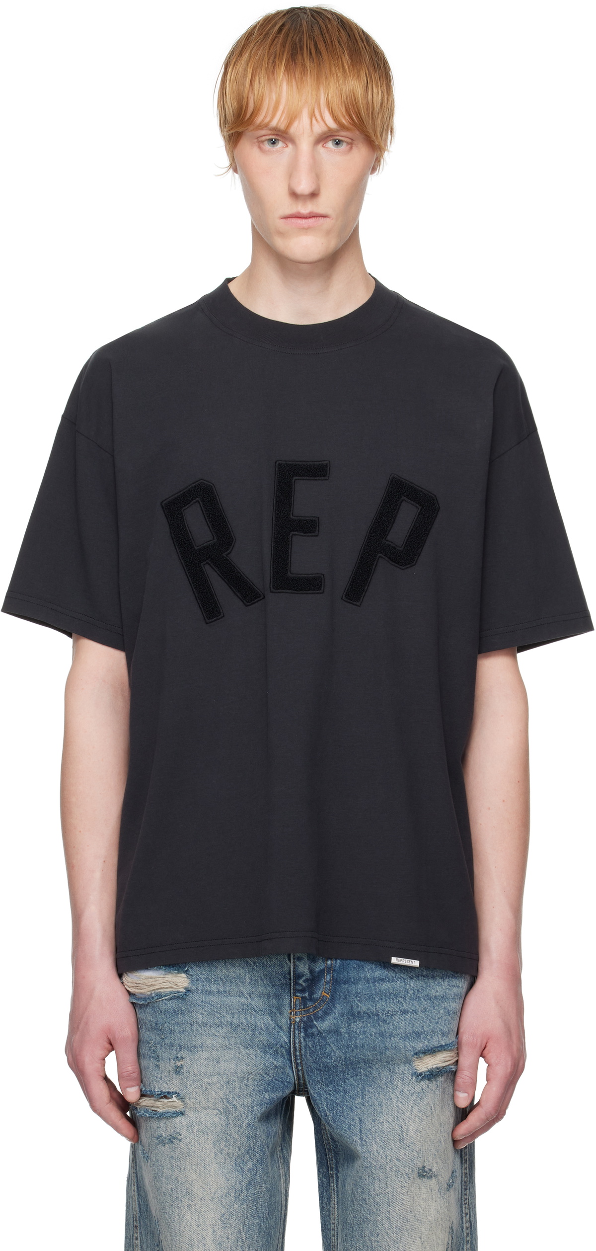 Represent Black 'Rep' Appliqué T-shirt Represent