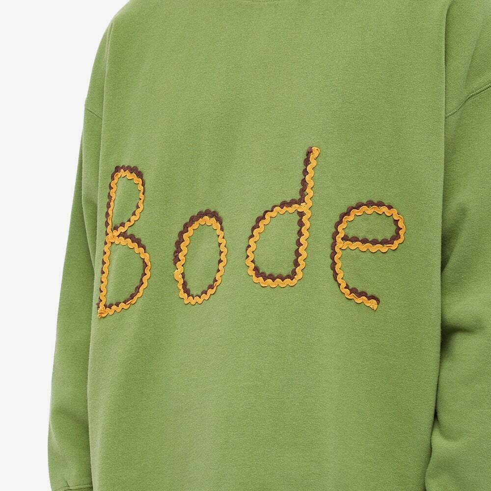 Bode Men's Rickrack Embroidered Logo Crew Sweat in Green Bode