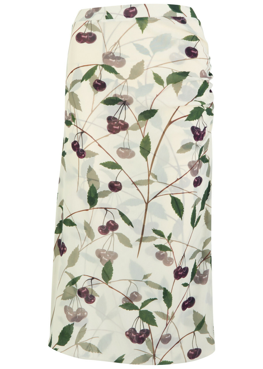 Stella Mccartney Cherry Printed Mesh Midi Skirt Cream Stella McCartney