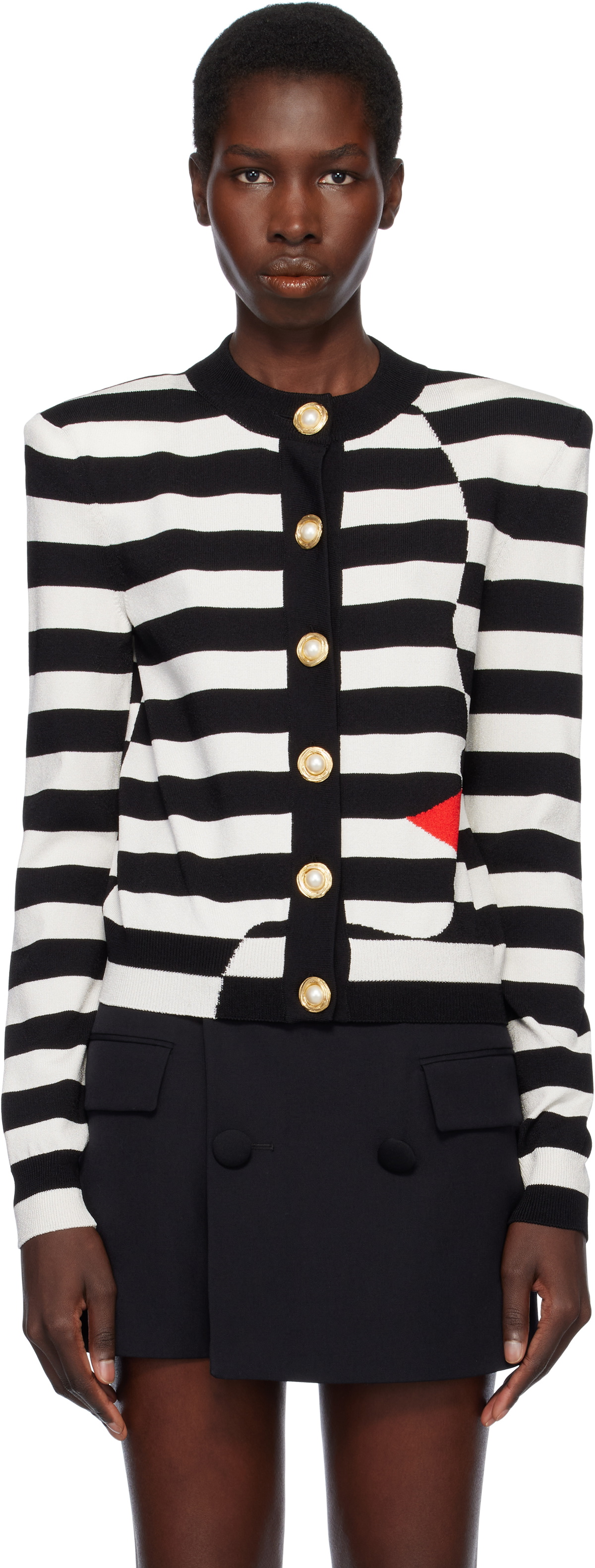 Balmain Black & White Knit Marinière Face Cardigan Balmain