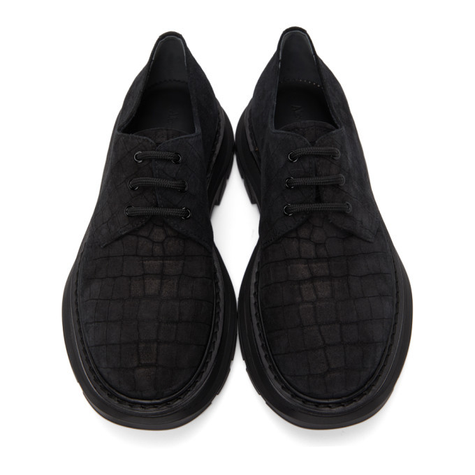 Alexander McQueen Black Suede Croc Tread Derbys Alexander McQueen