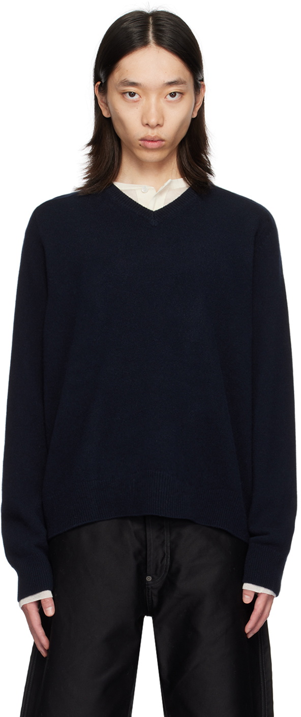 Maison Margiela Navy Washed Lambswool Sweater Maison Margiela