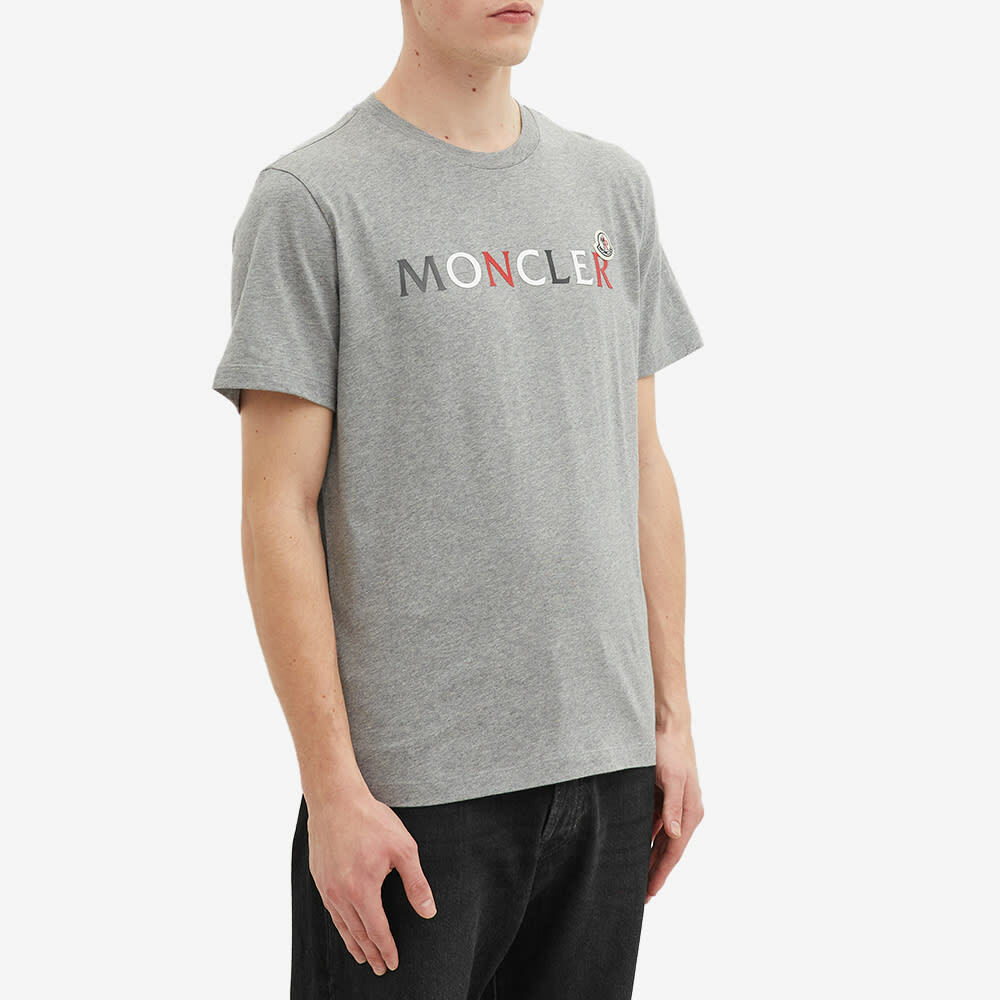 Moncler Men's Tricolore Text Logo T-Shirt in Grey Melange Moncler