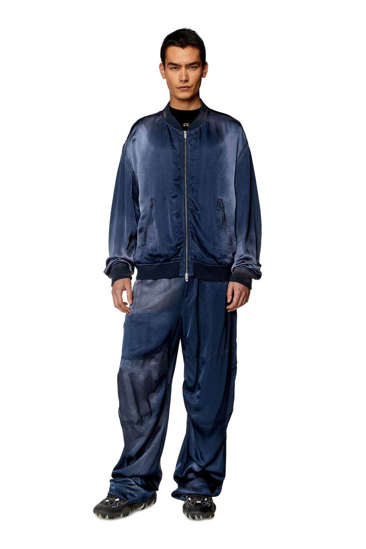 Diesel Satin bomber jacket with faded effect - Jackets Mens in Blue Diesel