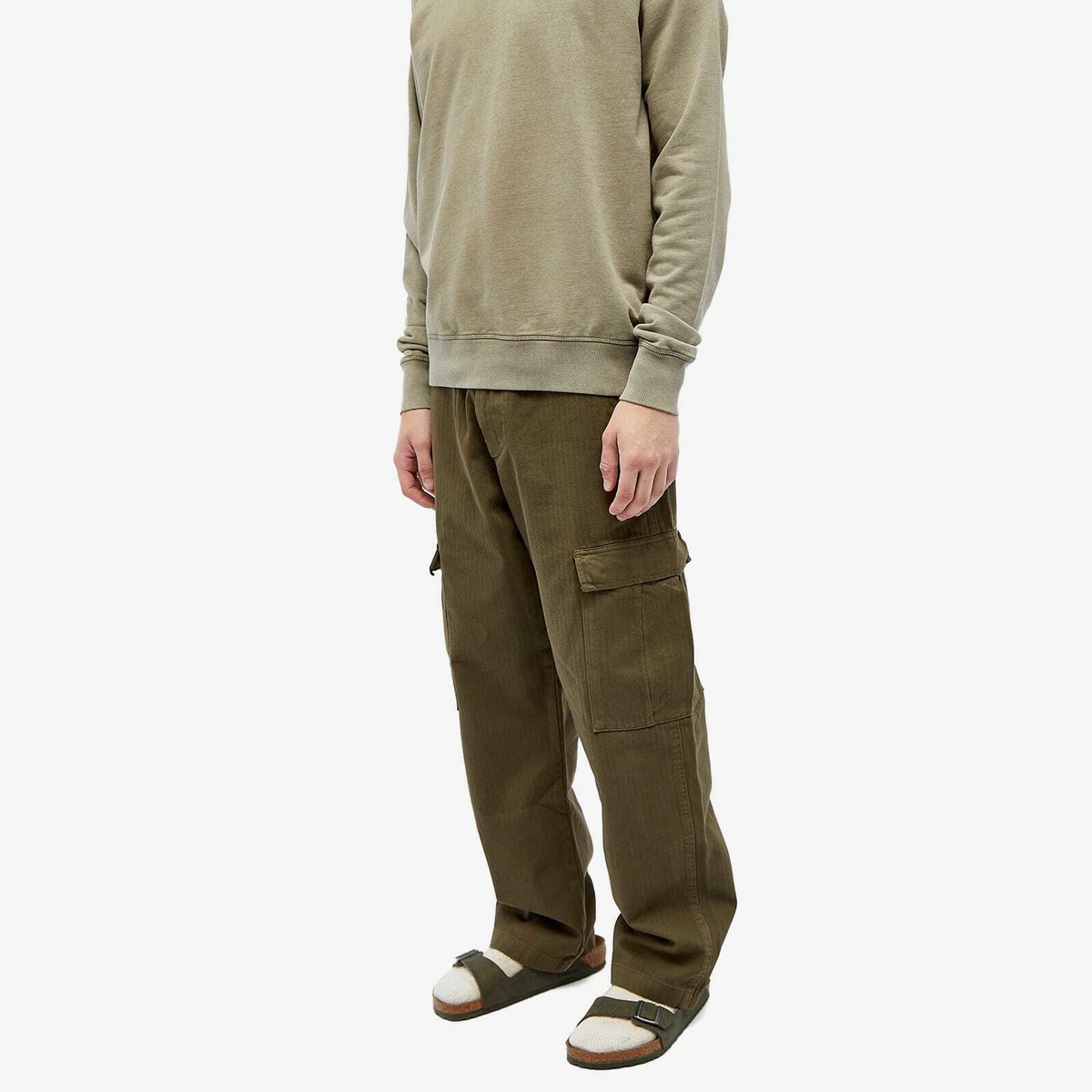 Wax London Men's Santo Herringbone Cargo Pant in Khaki Wax London