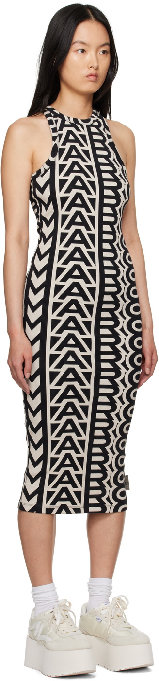 Marc Jacobs Black & Beige 'The Monogram Racer Rib Dress' Midi Dress ...