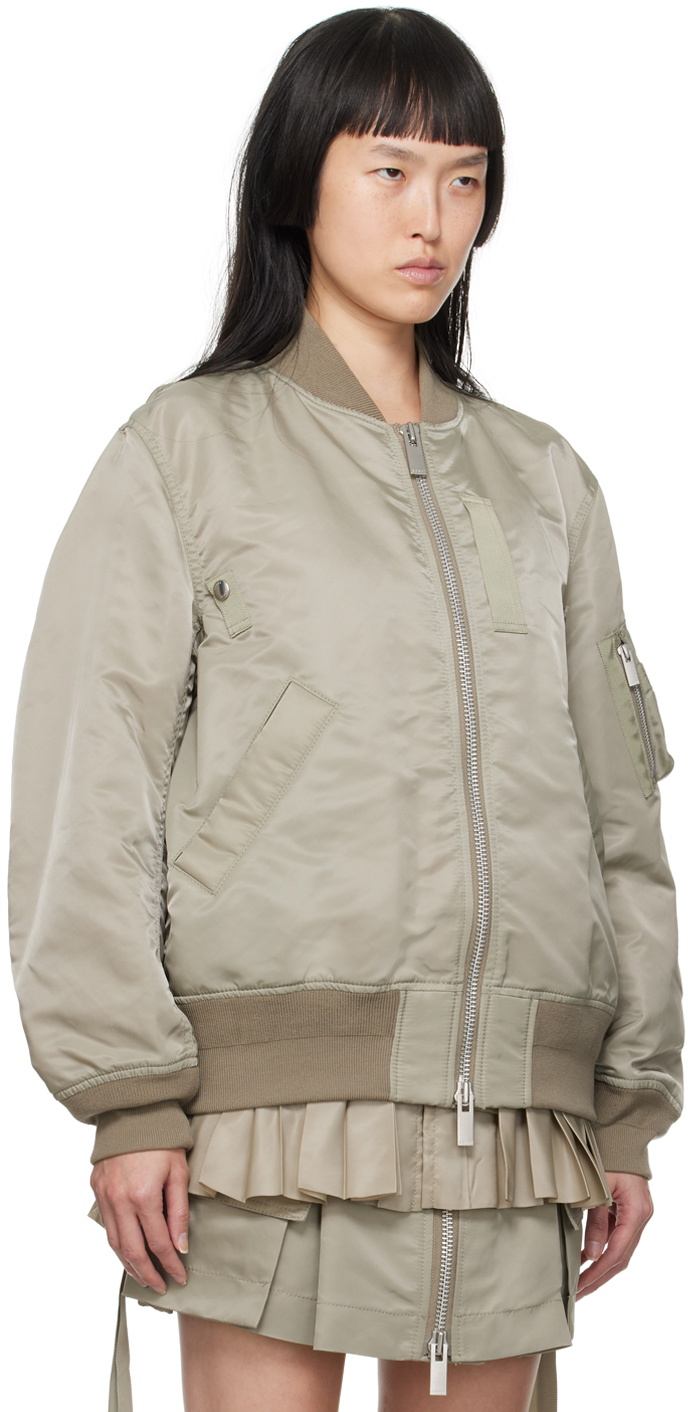 sacai Khaki Pleated Bomber Jacket Sacai
