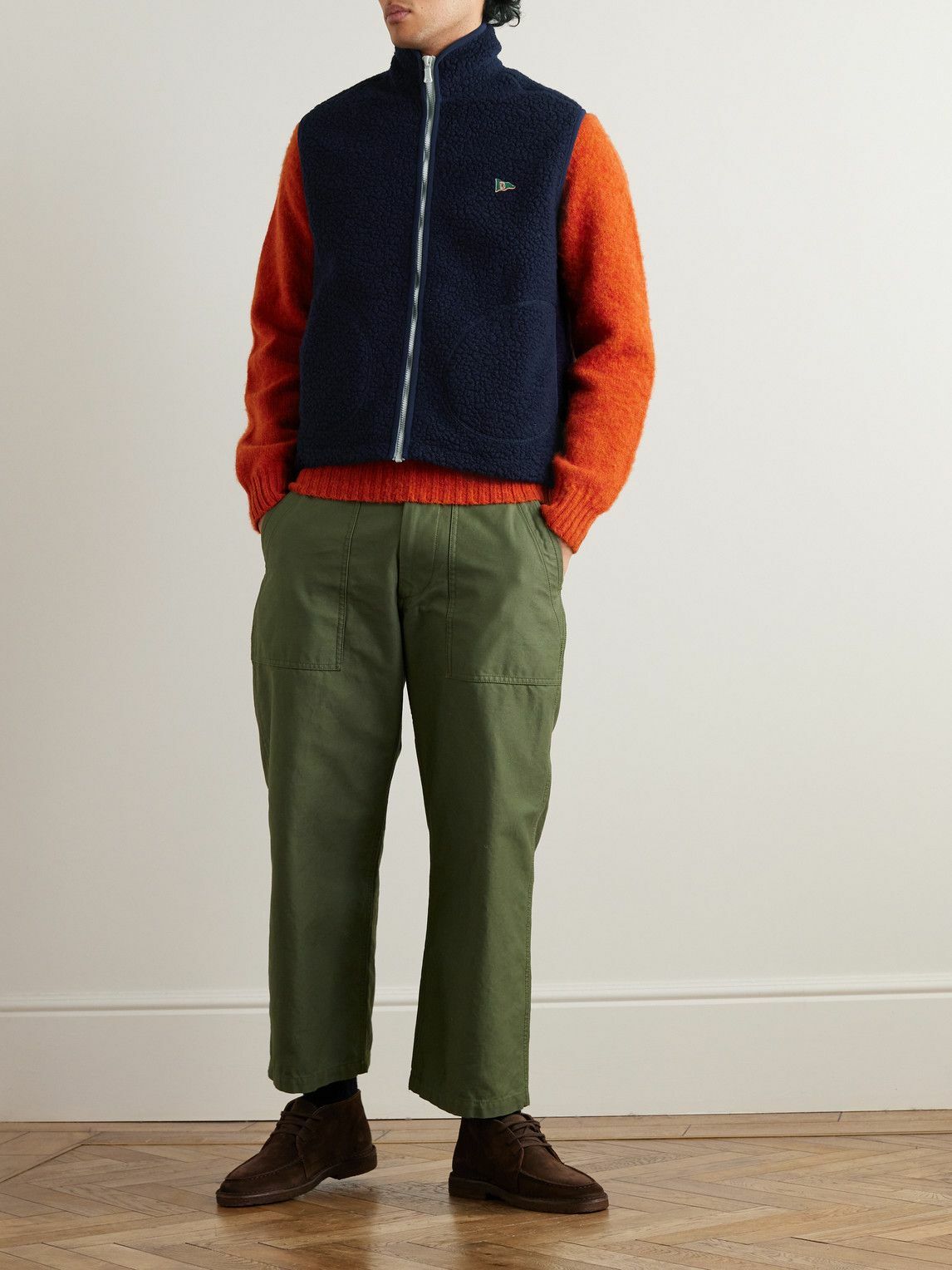 Drake's - Logo-Embroidered Wool-Blend Fleece Gilet - Blue Drake's