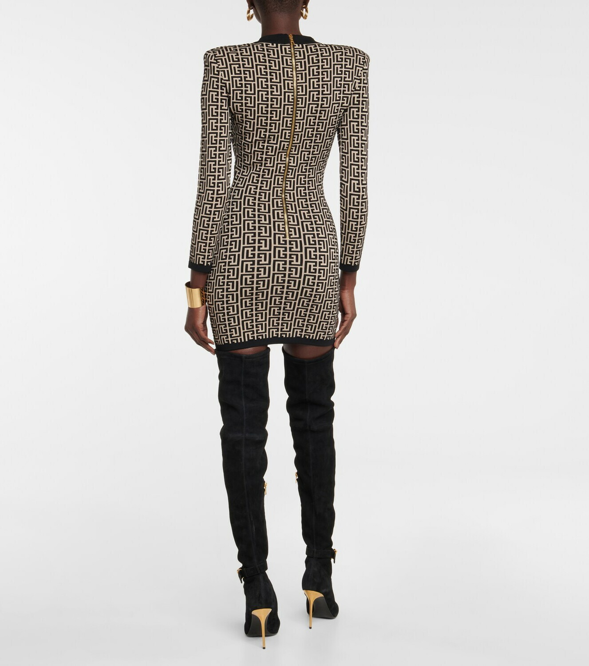 Balmain - Monogram wool-blend knit minidress Balmain