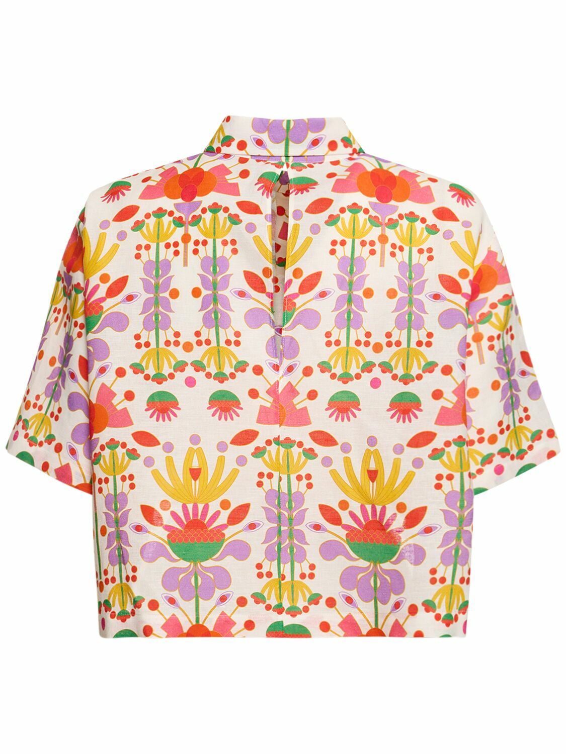 BORGO DE NOR Alani Printed Cotton & Linen Crop Shirt Borgo de Nor