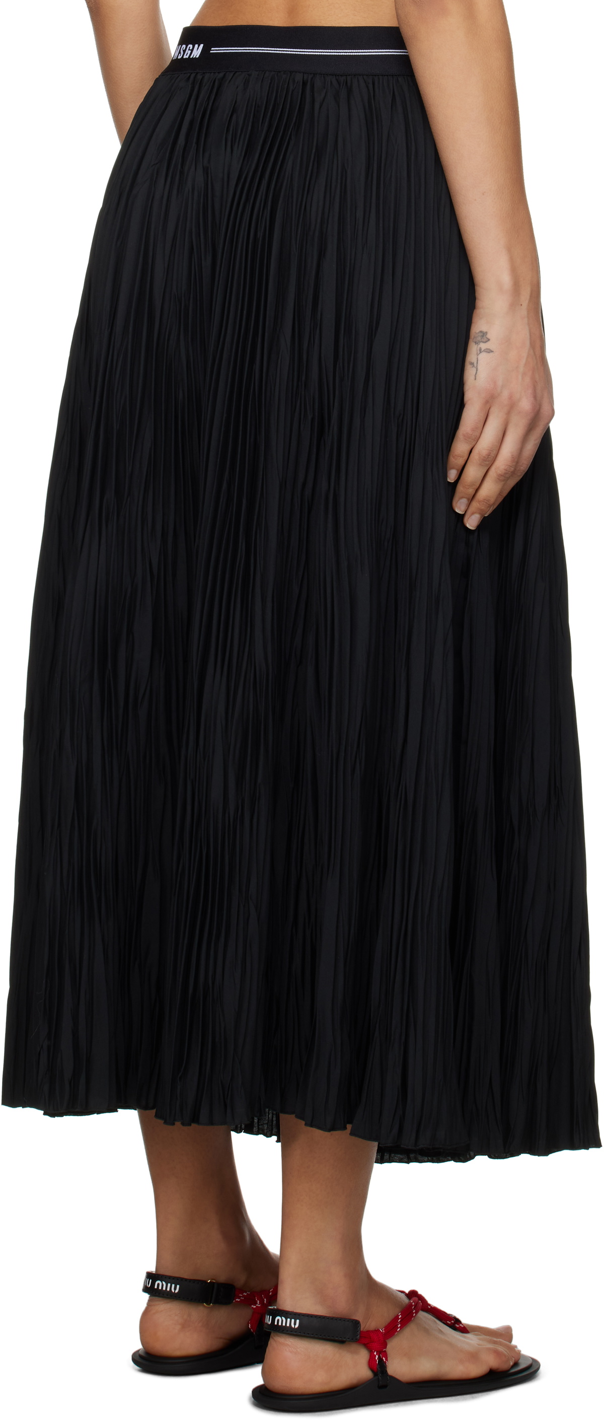 MSGM Black Pleated Midi Skirt MSGM