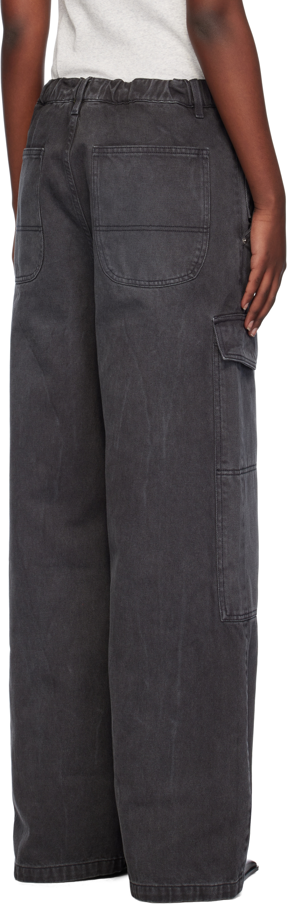 AMI Paris Black Worker Baggy Denim Cargo Pants AMI