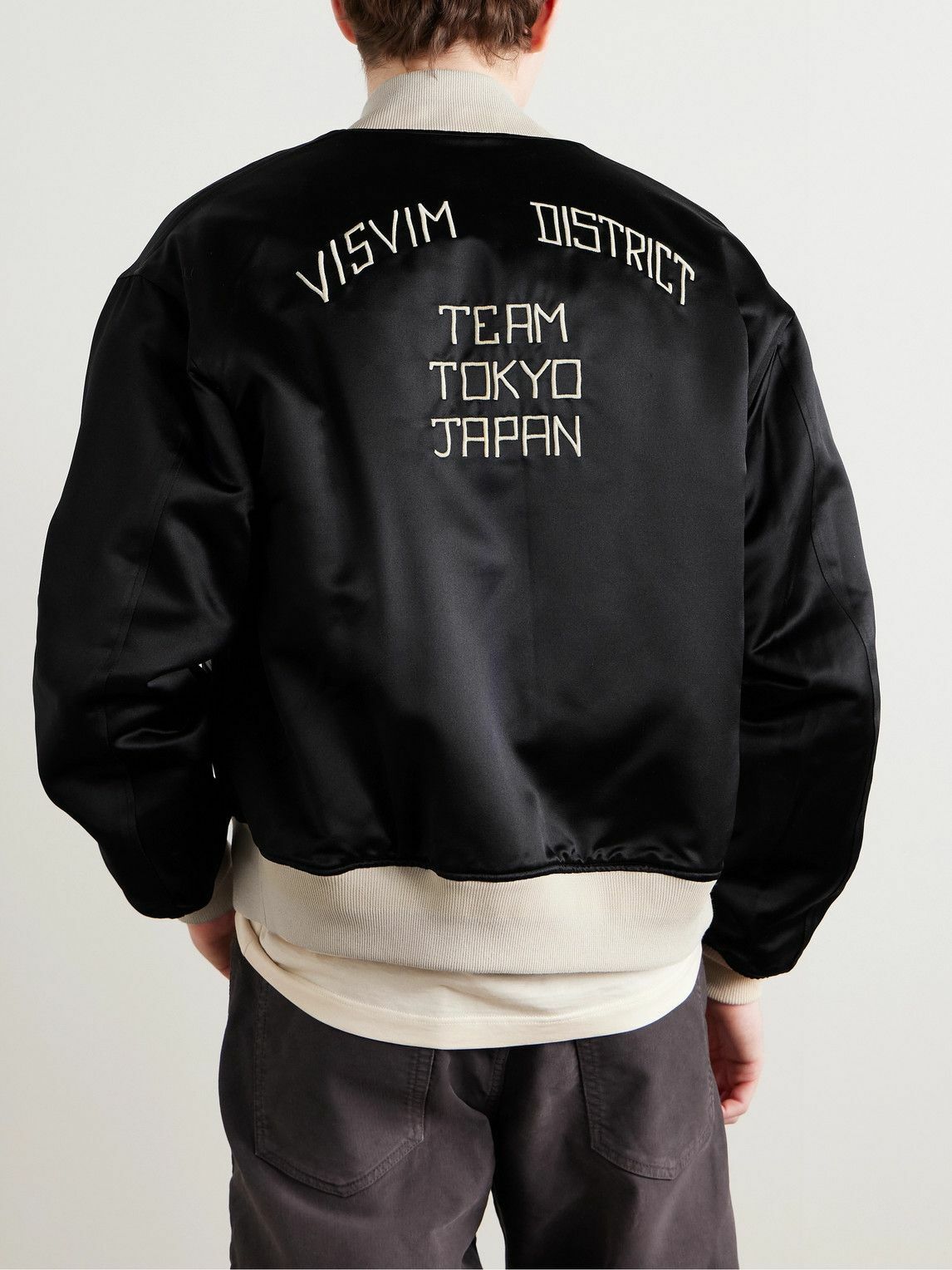 Visvim - Reversible Embroidered Wool-Fleece and Silk-Satin Bomber Jacket - Black Visvim