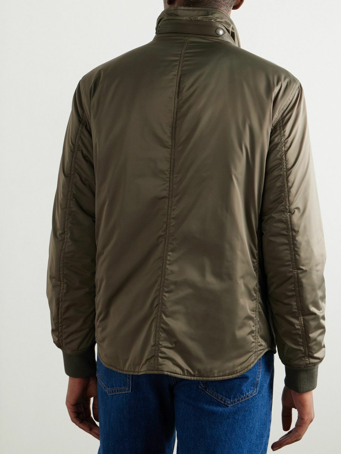 TOM FORD - Padded Leather-Trimmed Satin Bomber Jacket - Green TOM FORD