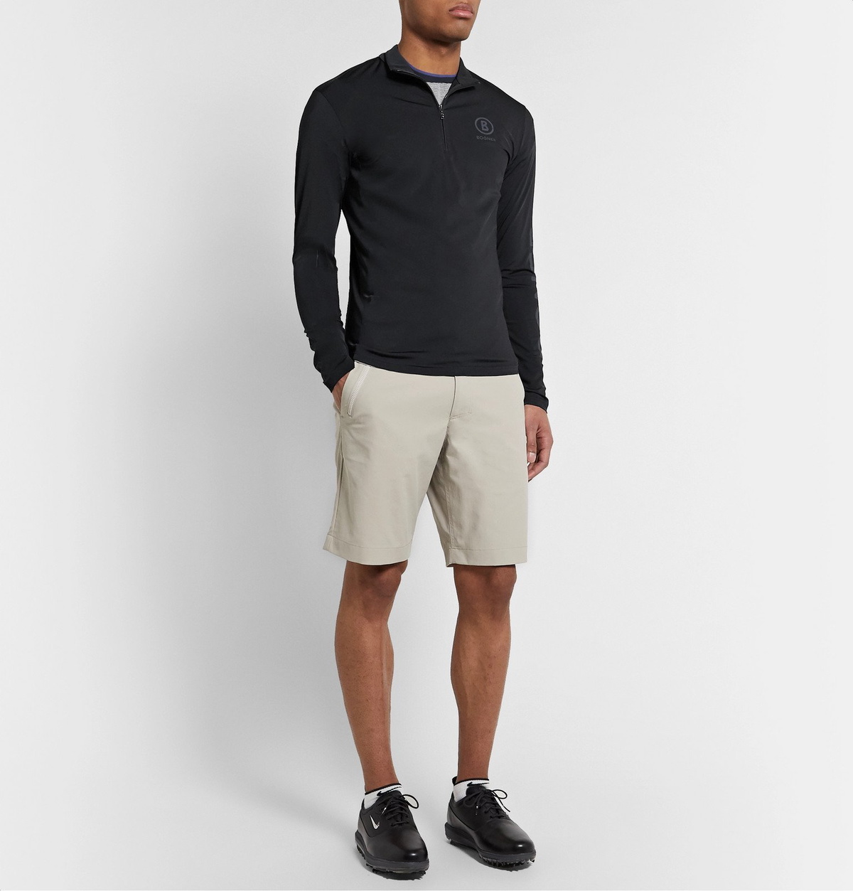 Bogner - Florin Logo-Print Stretch-Jersey Half-Zip Golf Top - Black Bogner