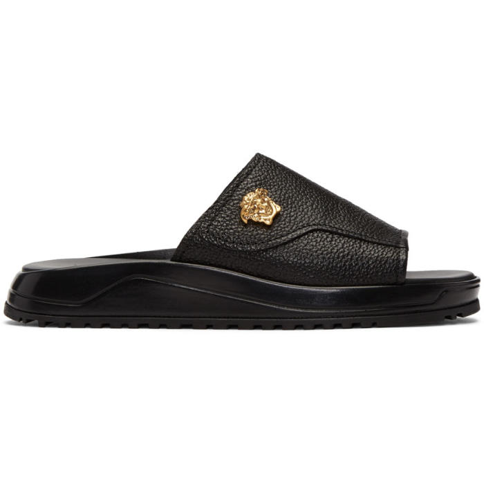 Versace Black Leather Medusa Slides Versace