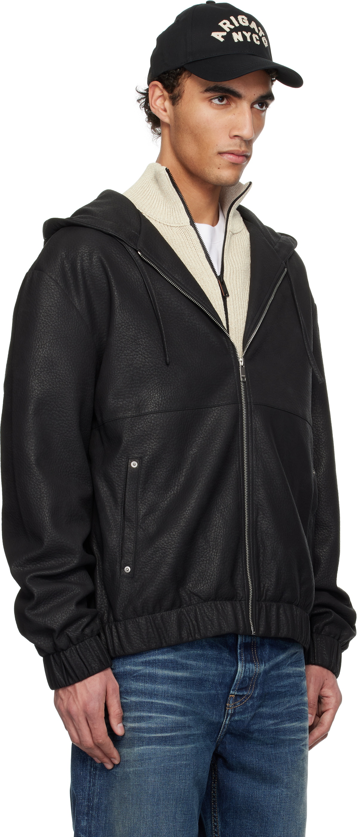 Axel Arigato Black Pebbled Hooded Faux-Leather Jacket Axel Arigato