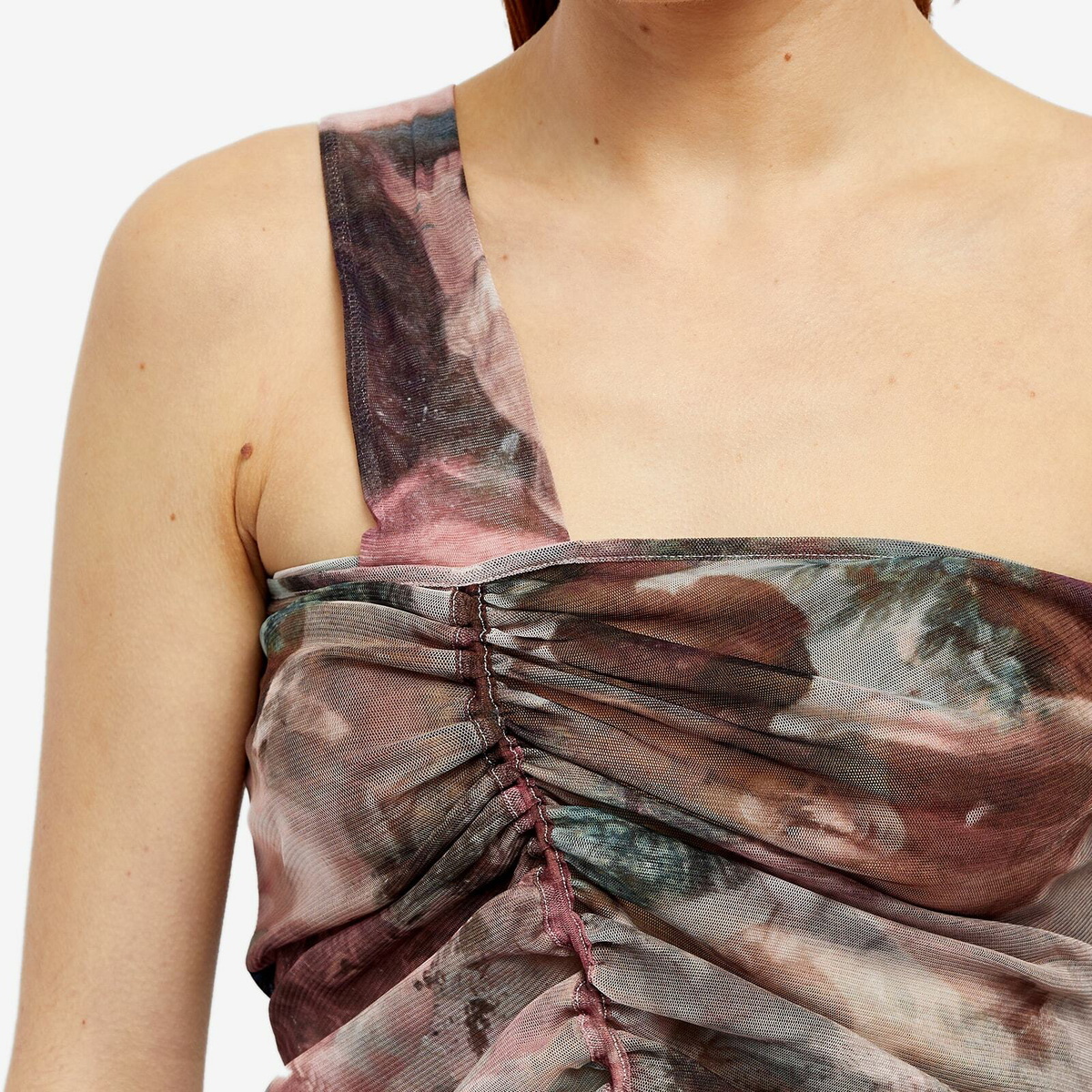 Balmain Women's Asymmetric Pastel Printed Tulle Crop Top in Multi ...