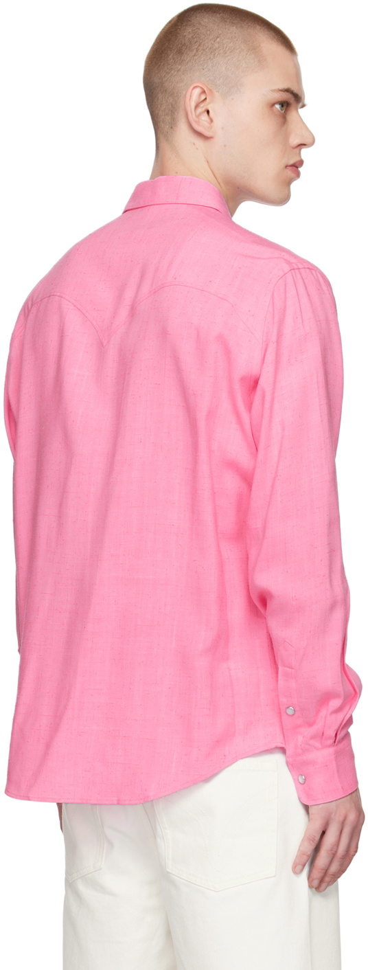 AMI Paris Pink Press-Stud Shirt AMI