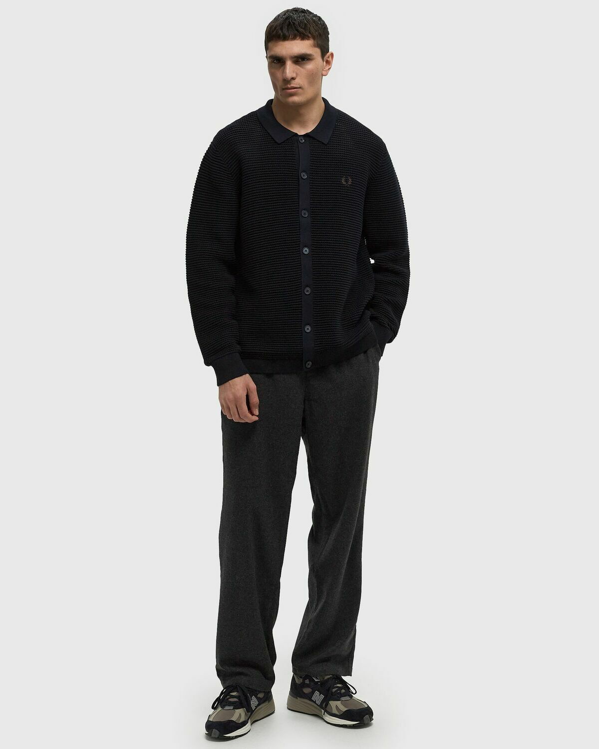Fred Perry POINTELLE BUTTON THROUGH CRDGN Blue Mens Zippers & Cardigan ...