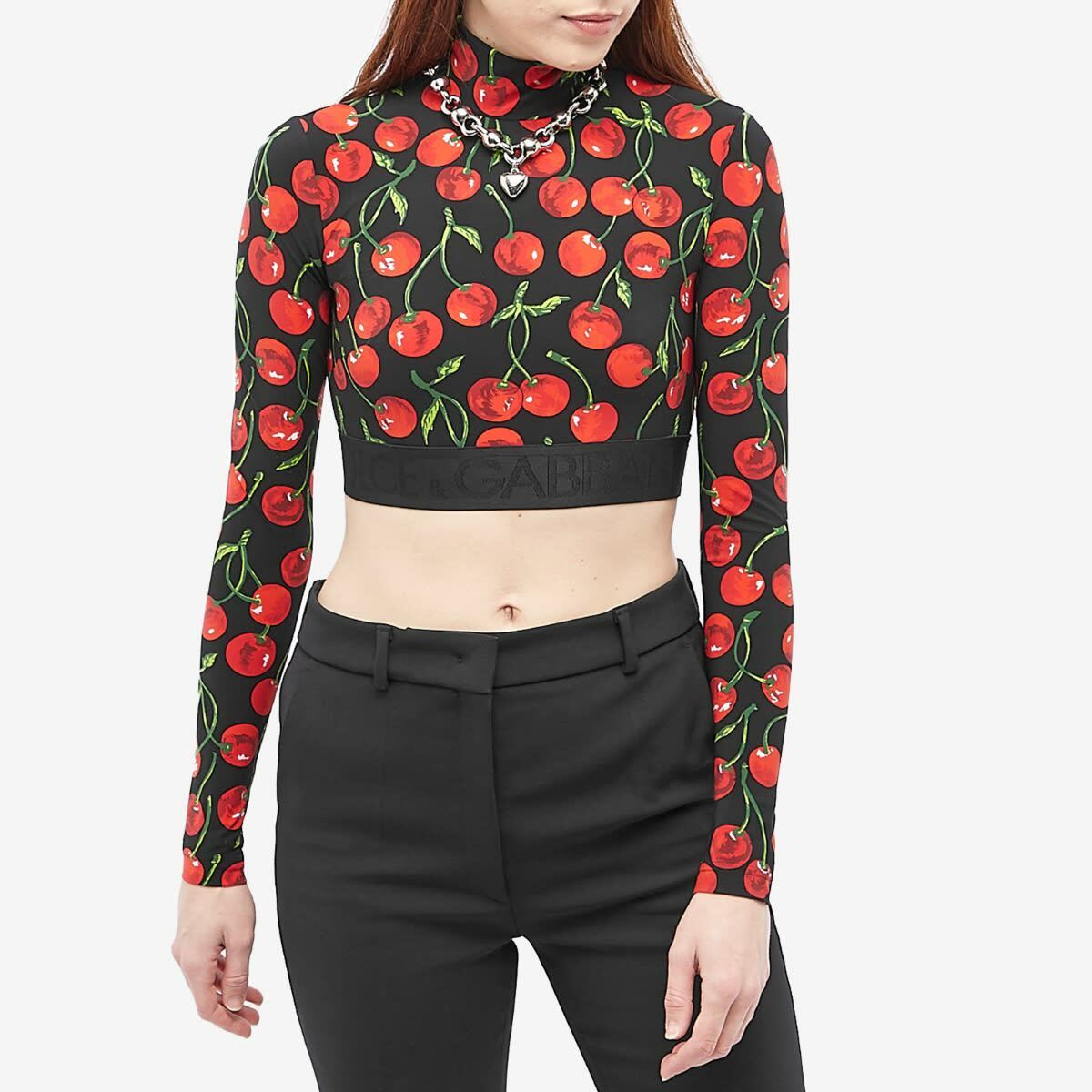 Dolce & Gabbana Women's Cherry Print Crop Top in Multi Dolce & Gabbana