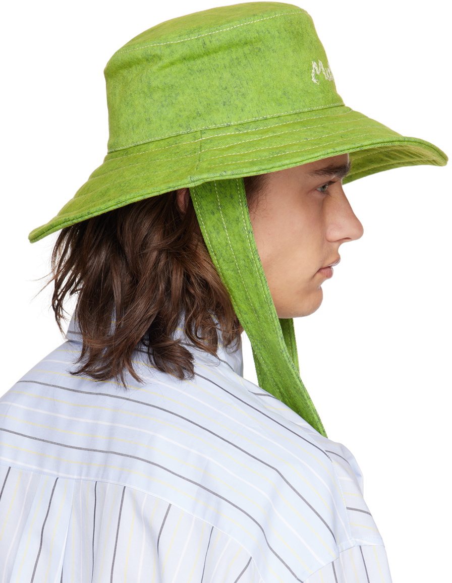 Marni Green Marble Dyed Bleached Bucket Hat Marni