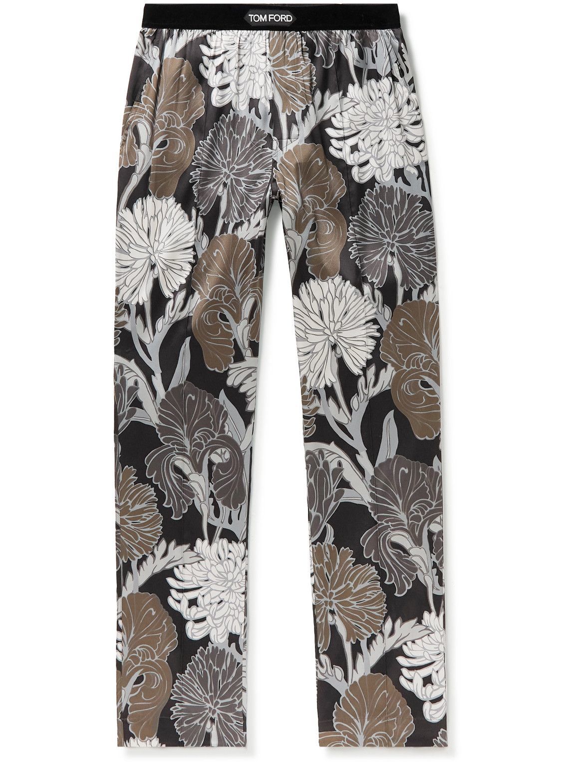 Tom Ford Velvet Trimmed Floral Print Stretch Silk Satin Pyjama