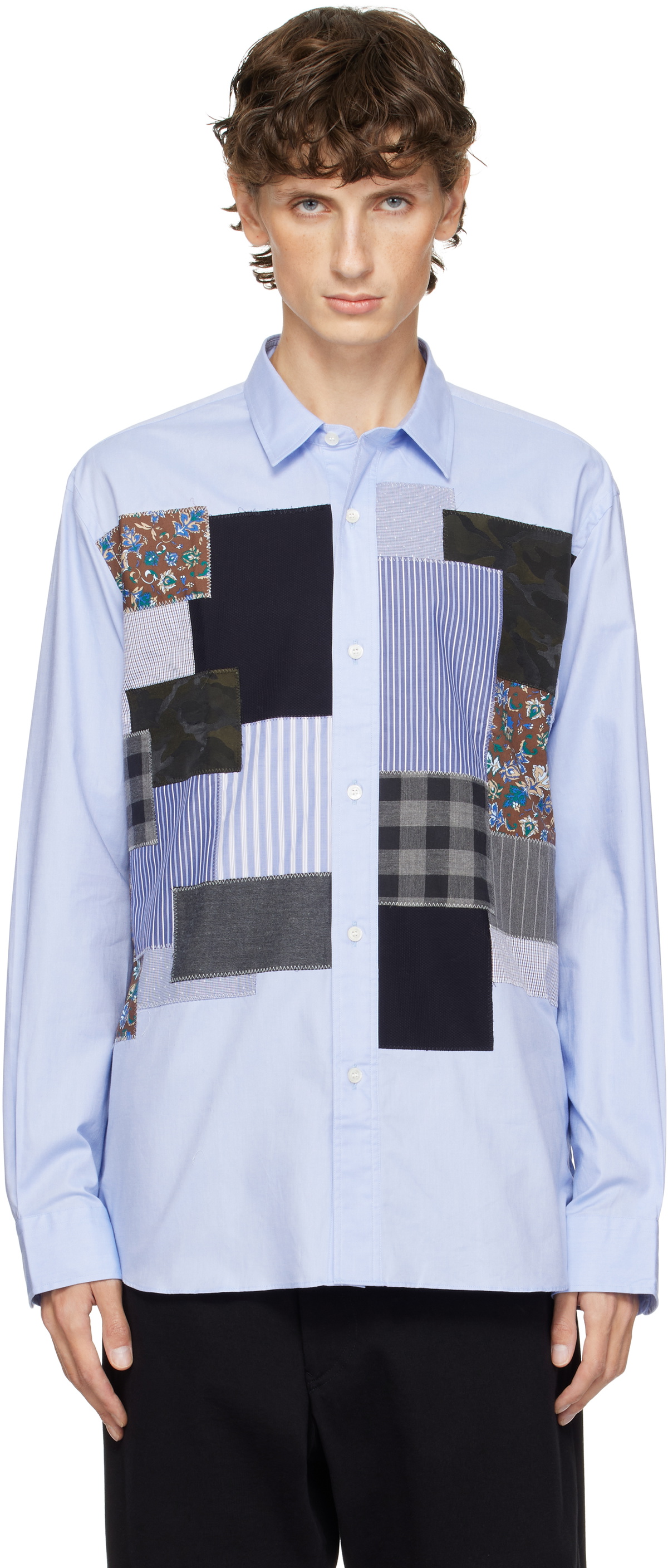 Junya Watanabe Blue Patchwork Mix Shirt Junya Watanabe