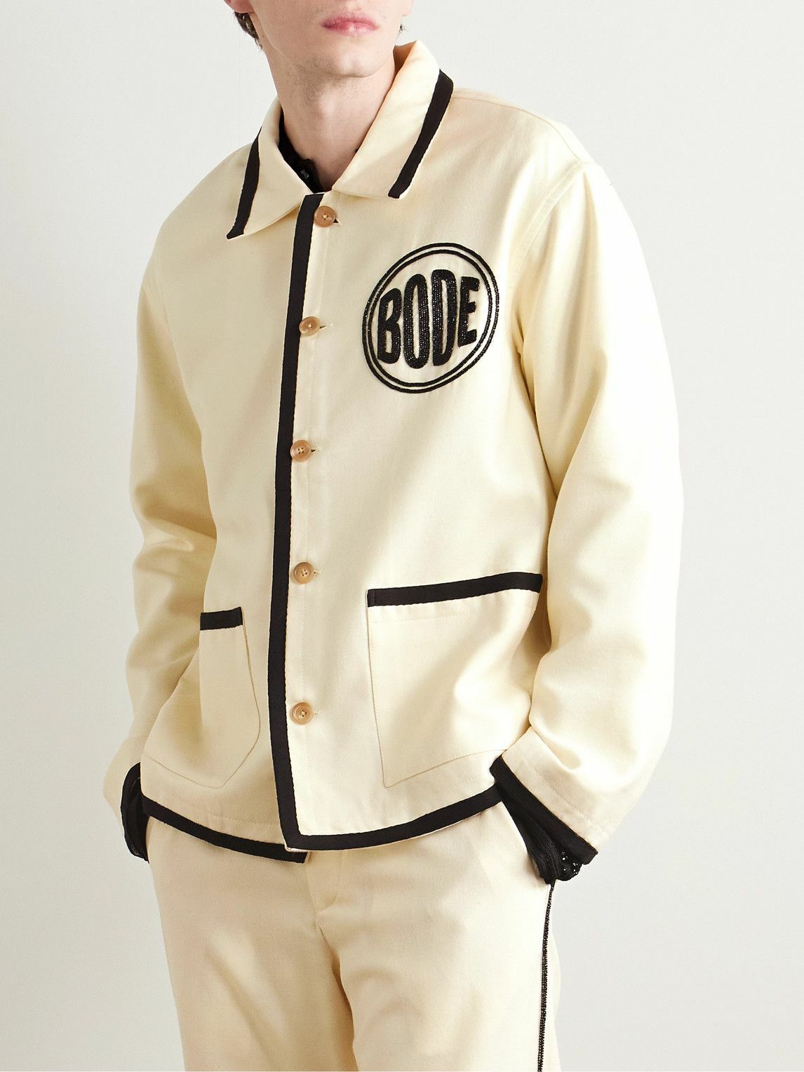 BODE - Player Bead-Embellished Felted Wool-Blend Twill Jacket ...