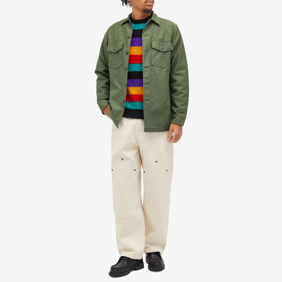 Drake's Men's Striped Brushed Shetland Crew Jumper in Black/Purple ...