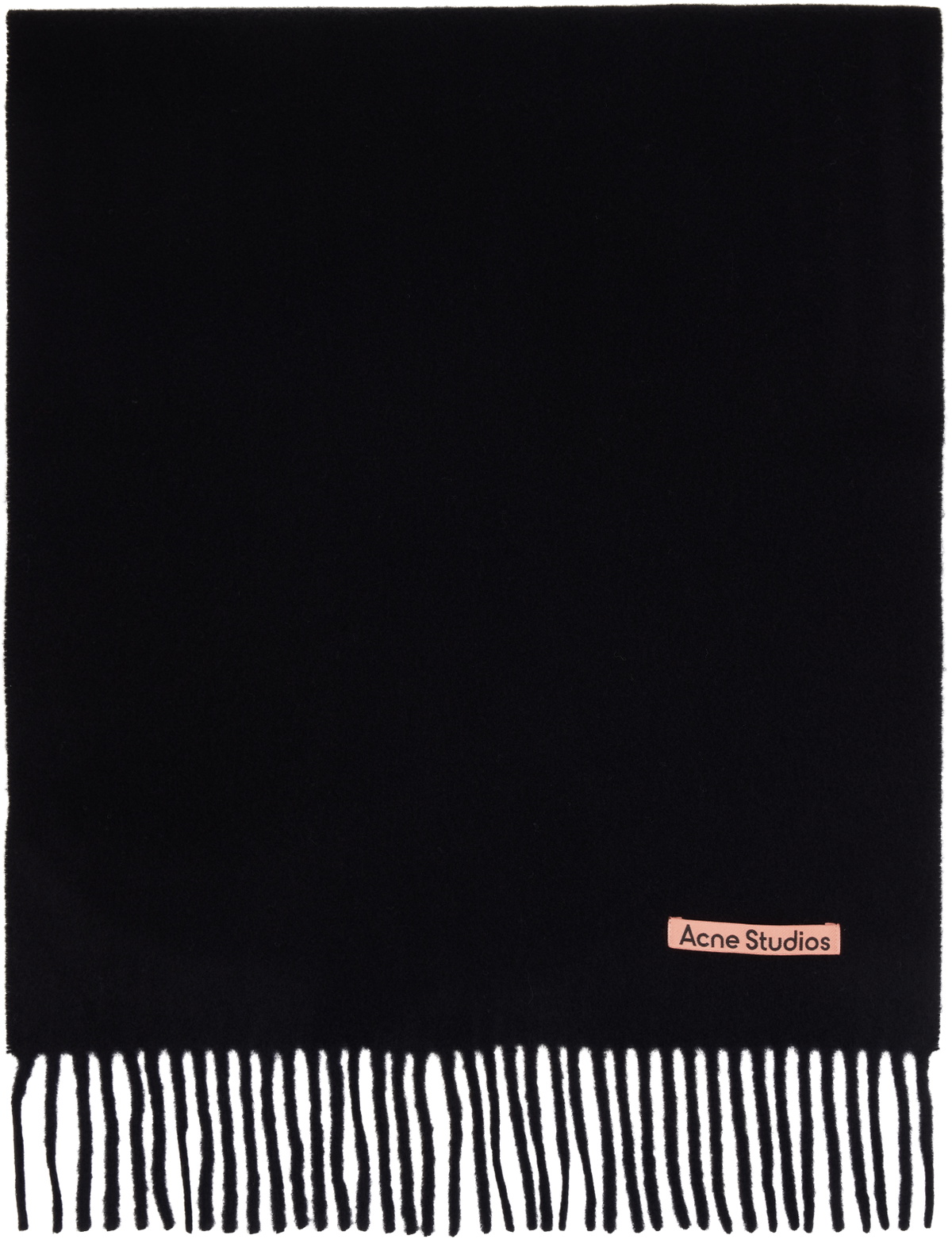 Acne Studios Black Fringe Wool Narrow Scarf Acne Studios