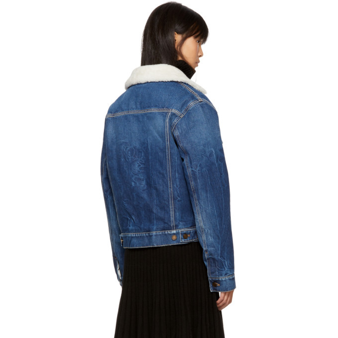 Saint Laurent Blue Denim Shearling Patch Jacket Saint Laurent
