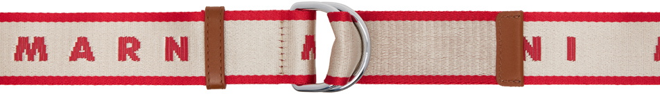 Marni Beige & Red Logo Belt Marni
