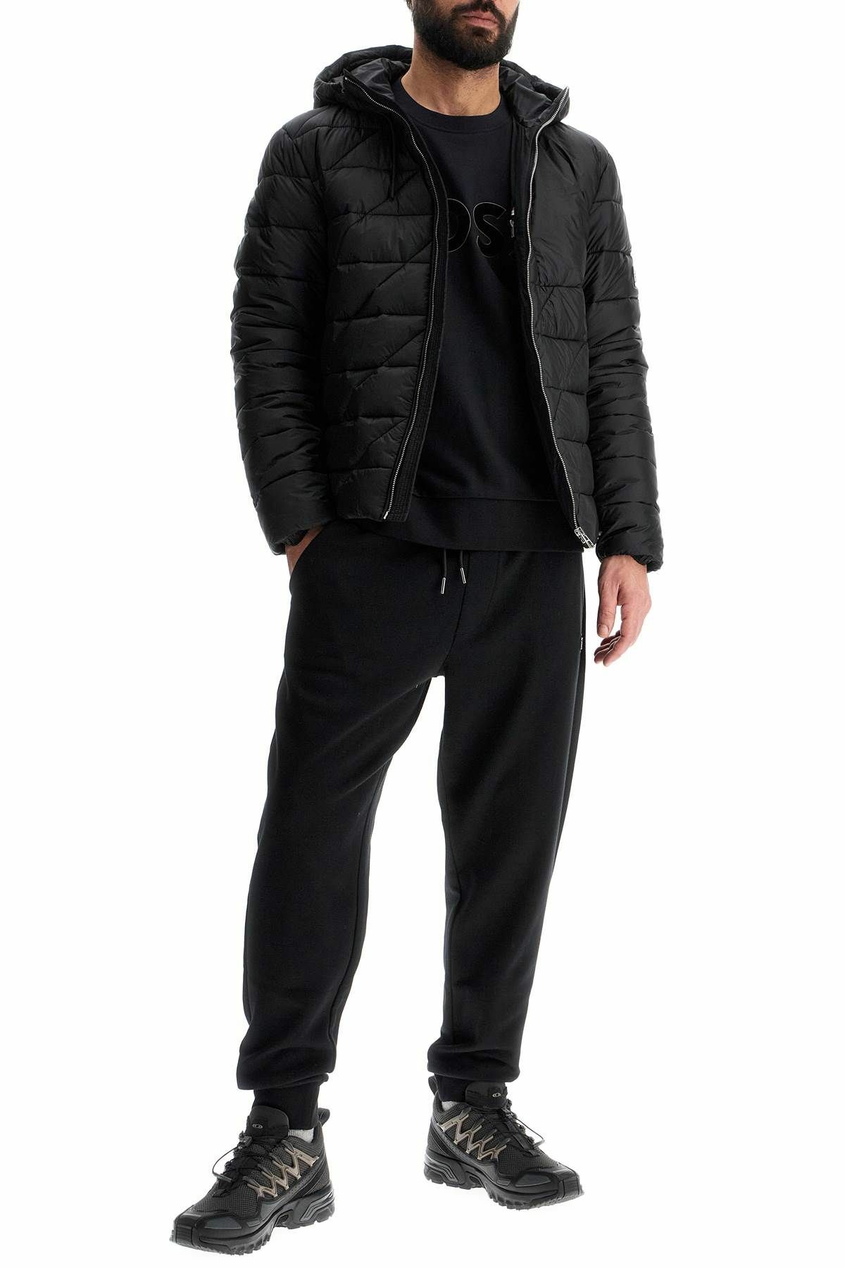BOSS lightweight down jacket with hood Black BOSS