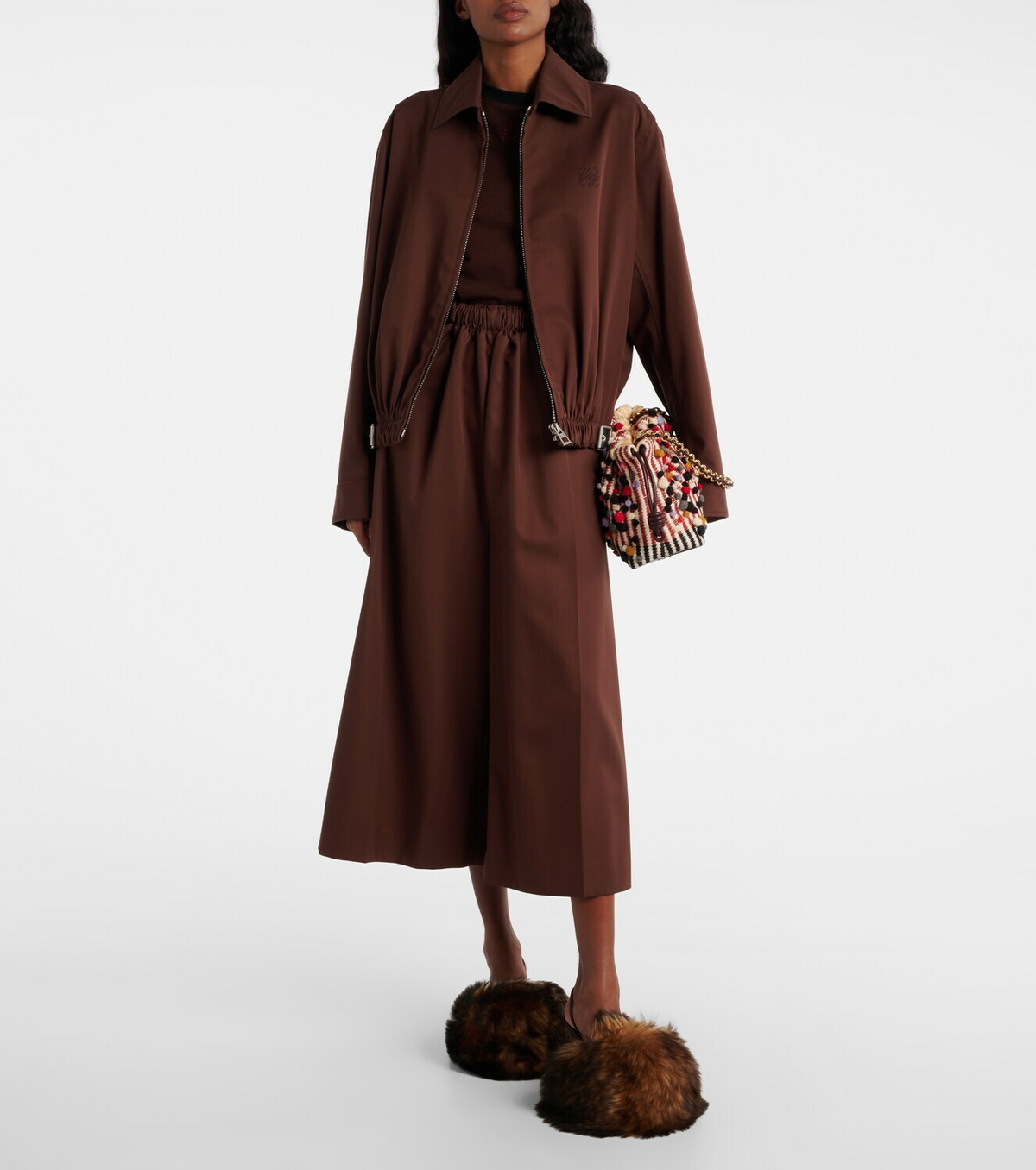 Loewe Toy 90 leather and shearling slingback pumps Loewe