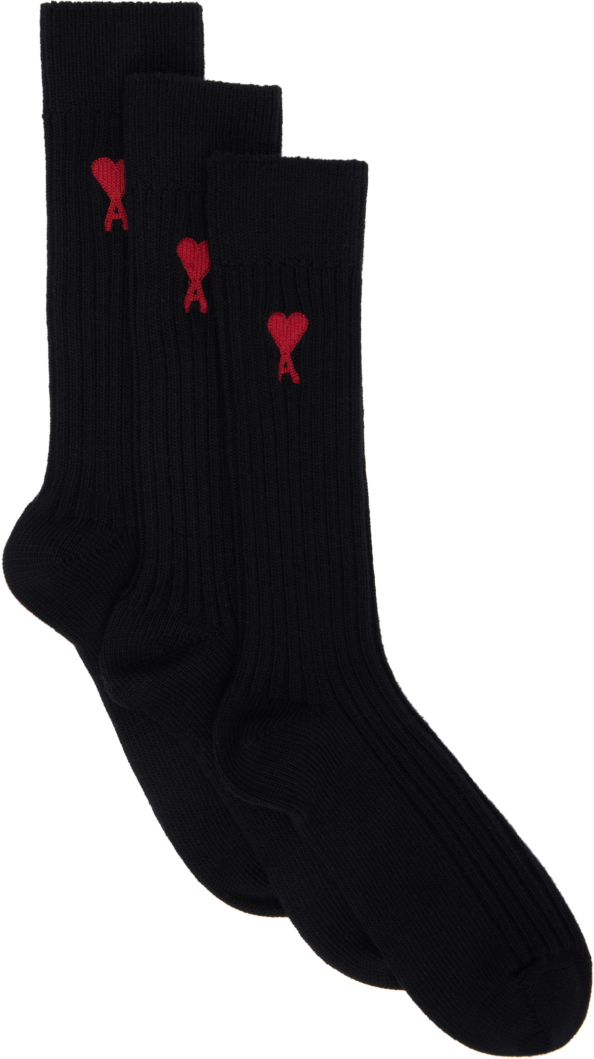 AMI Paris Three-Pack Black Ami de Coeur Socks AMI