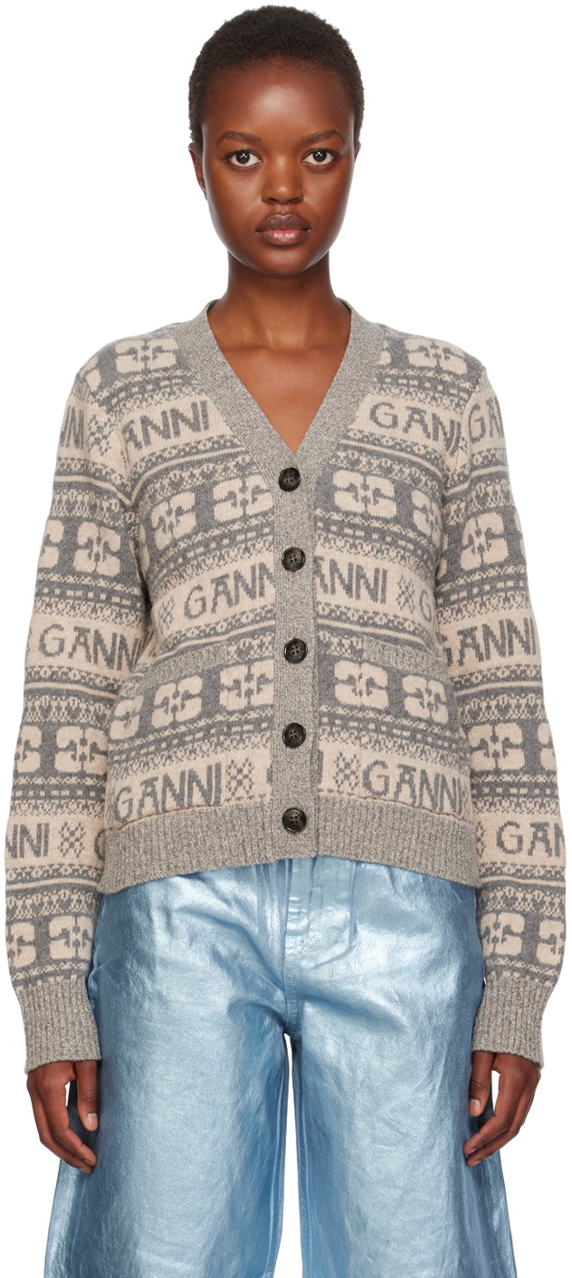GANNI Gray Jacquard Cardigan GANNI