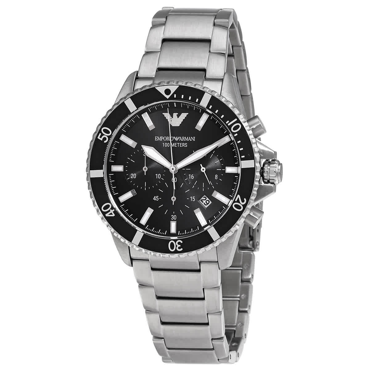 Emporio Armani Diver Chronograph Quartz Black Dial Mens Watch AR11360 ...