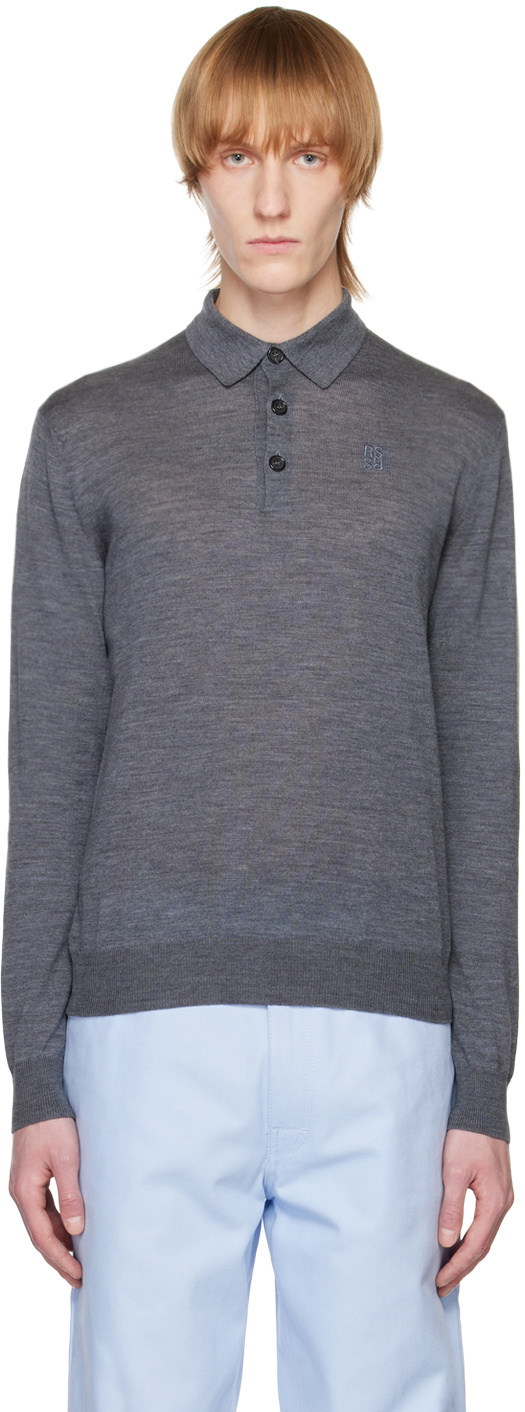 Raf Simons Gray Embroidered Polo Raf Simons