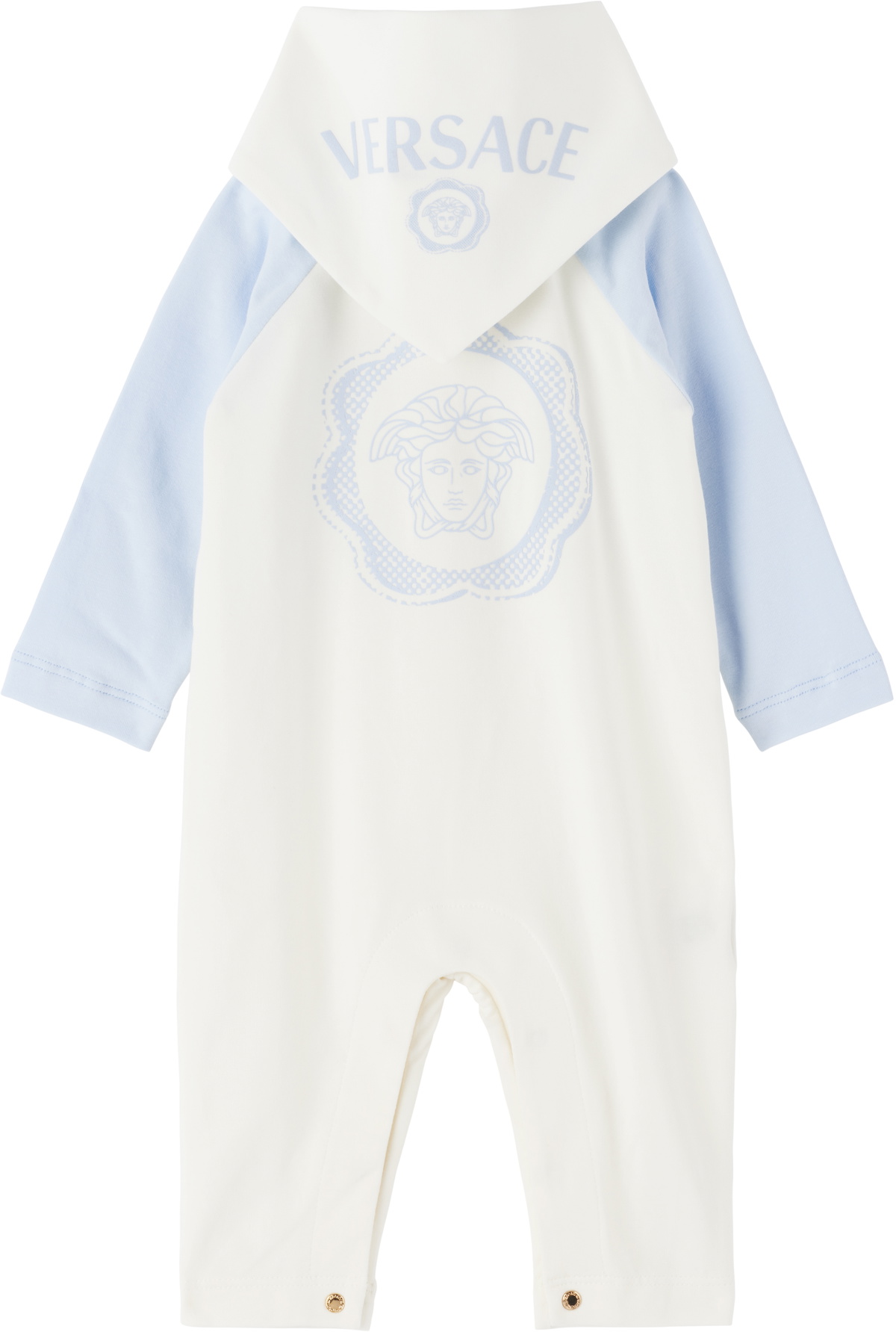 Versace Baby Blue 'Versace' Logo Sleep Bodysuit & Bib Set Versace