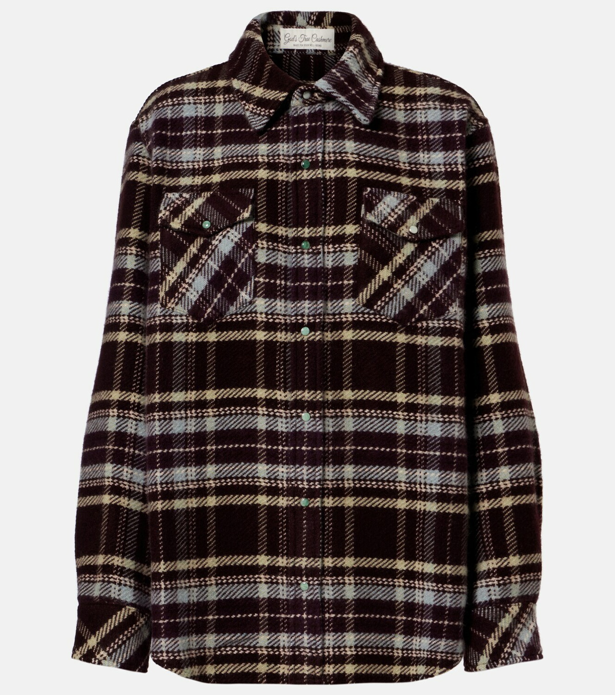 God's True Cashmere Plaid cashmere shirt with emeralds God's True Cashmere