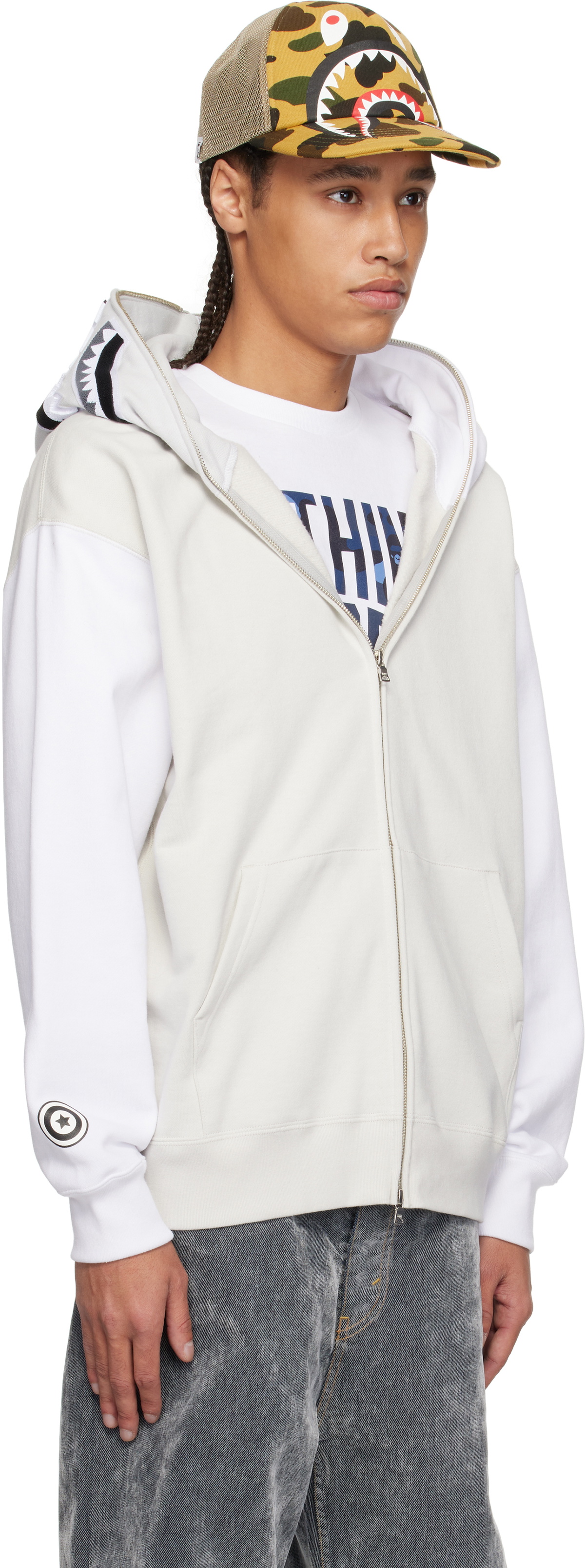 BAPE White & Gray Shark Full Zip #1 Hoodie A Bathing Ape